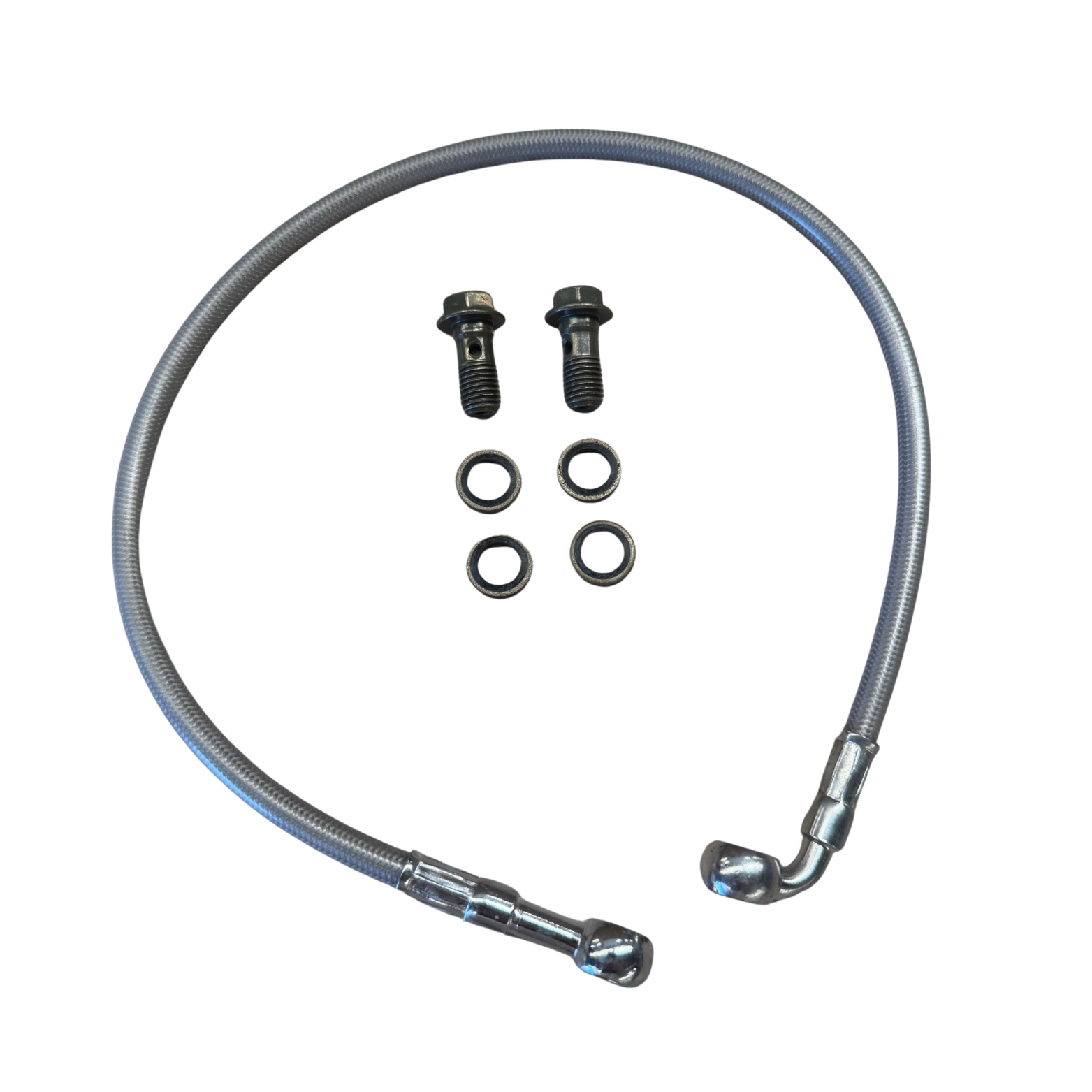 Staalomvlochten remleiding compleet met 2 inox banjo’s. 55cm – Motordash